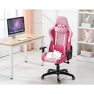chairus Pink Gaming Chair Racing Computer Desk Game Chair Ergonomic Backrest Reclining Office Chair with Lumbar Pillow and Cute Kitty Headrest