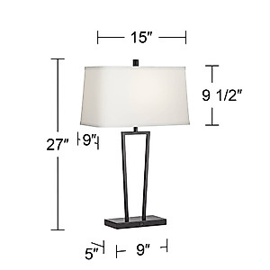 360 Lighting Cole Modern Minimalist Table Lamps 27" Tall Set of 2 with USB Charging Ports Black Metal White Rectangular Shade for Living Room Bedroom House Bedside Nightstand Home Office