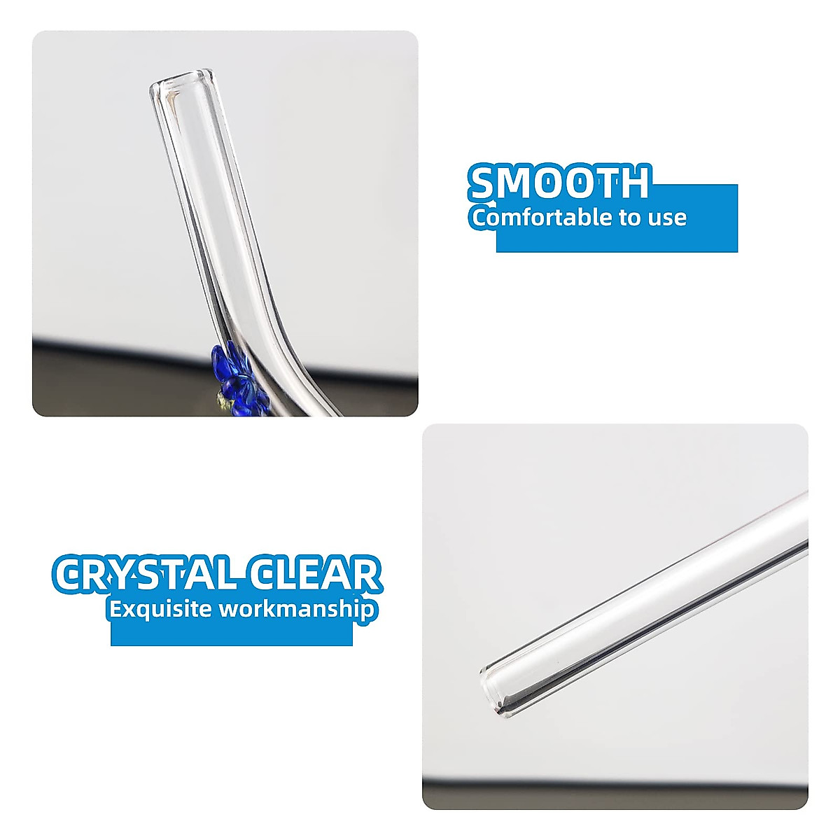 Glass Straws,5PCS Flower Glass Straws Shatter Resistant with 2 Cleaning Brushes,Reusable Glass Drinking Straws for Smoothies Coffee Milkshakes Juice