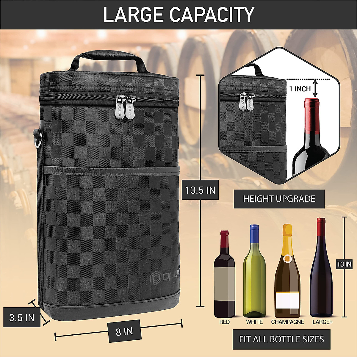 OPUX 2 Bottle Wine Carrier Tote, Insulated Leakproof Wine Cooler Bag, Wine Travel Bag Tote for Picnic BYOB Beach, Portable Wine Bottle Carrying Case, Gift for Wine Lover Women Men Christmas