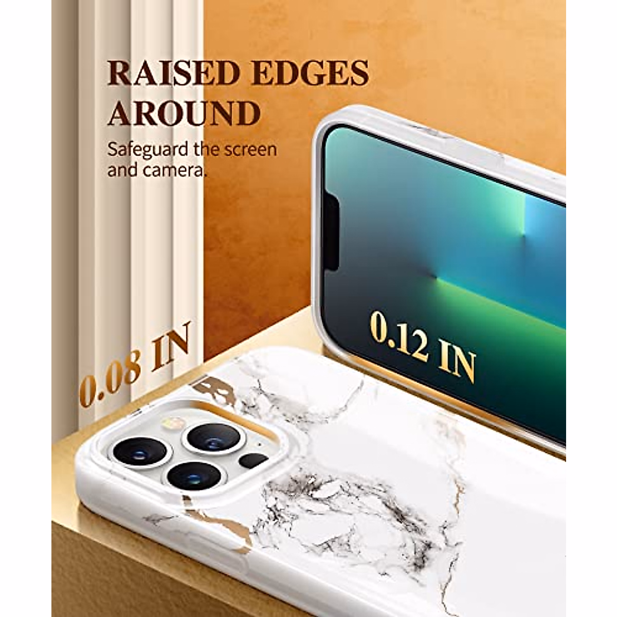 GVIEWIN for iPhone 13 Pro Max Case, Marble Soft TPU Shockproof Protective Case, Ultra Slim Thin Glossy Stylish Phone Cover, 6.7" 2021(White/Gold)