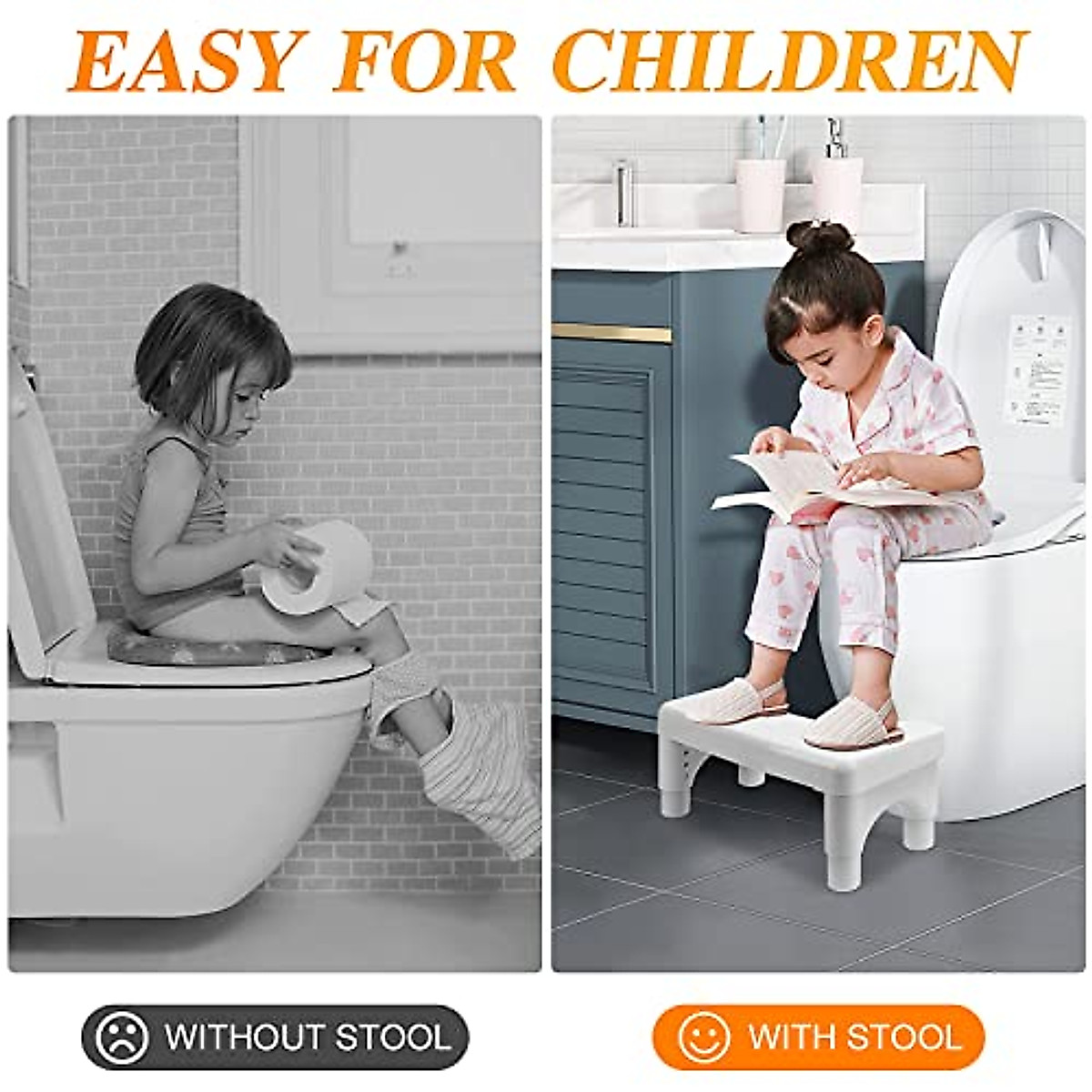 Hasfu Squatting Toilet Stool, Adjustive 6 Inch to 8 Inch Potty Bathroom Poop Stool for Adults and Children, White