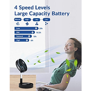 Primevolve Battery Operated Portable Standing Fan, Rechargeable USB Personal Floor Fan with Adjustable Height Black