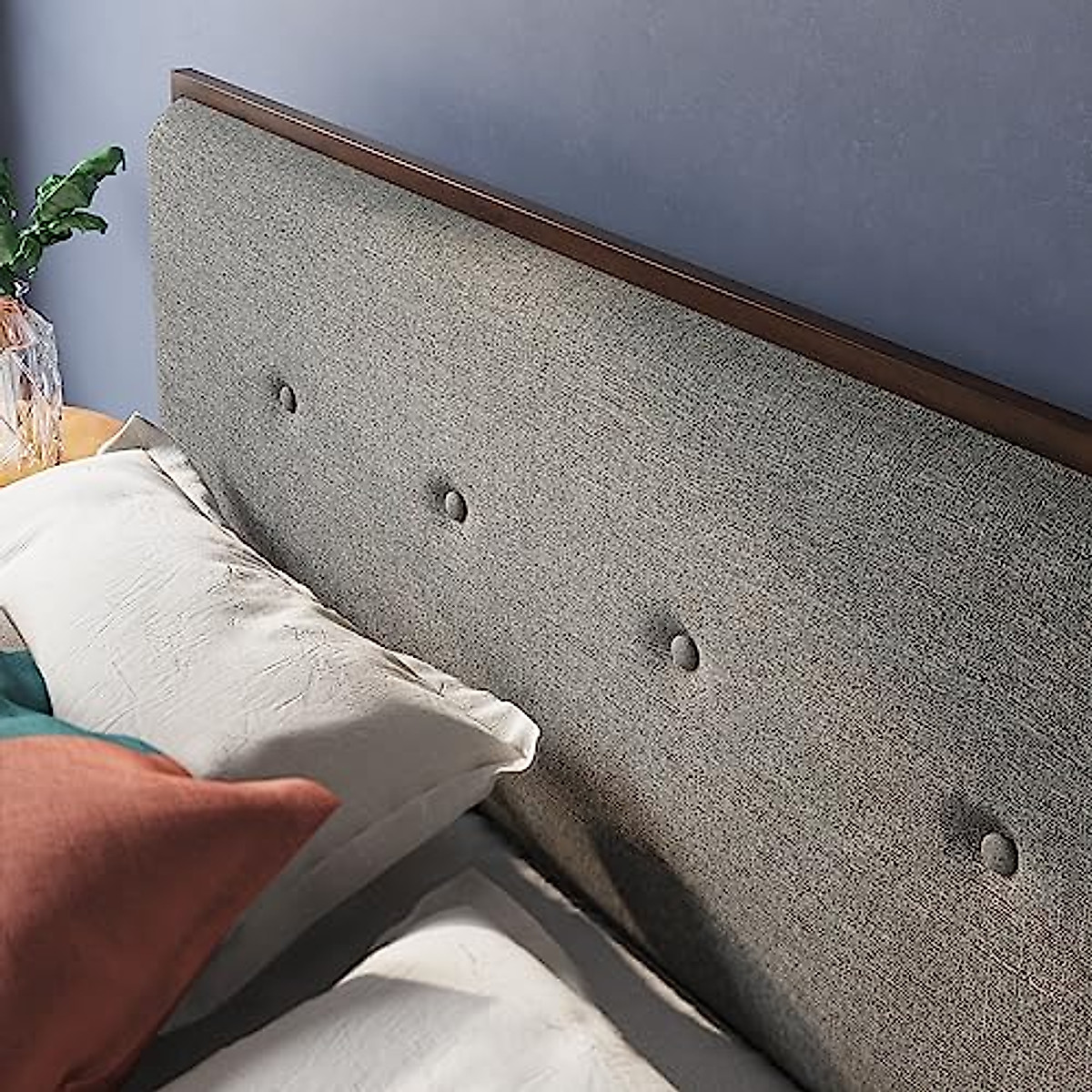 ZINUS Moiz Wood Platform Bed Frame with Adjustable Upholstered Headboard / Solid Wood Bed / Wood Slat Support / No Box Spring Needed / Easy Assembly, Queen