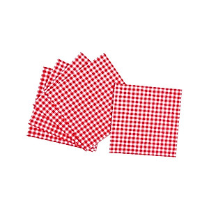 Gatherfun Gingham Red and White Party Supplies Disposable Paper Plates Napkins Cups Knives Spoons Forks Tablecloth Banner for Birthday Party Family Dinner Picnic Barbecue Mother's Day Party, Serve 25