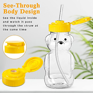 32 Pack Honey Bear Bottle with Straws Empty Plastic Cup Honey Jar Containers Bear Shaped Squeeze Bottle Storing and Dispensing Yellow Flip Top Lid Assistive Drink Cups Honey Bottles Jar (6oz)
