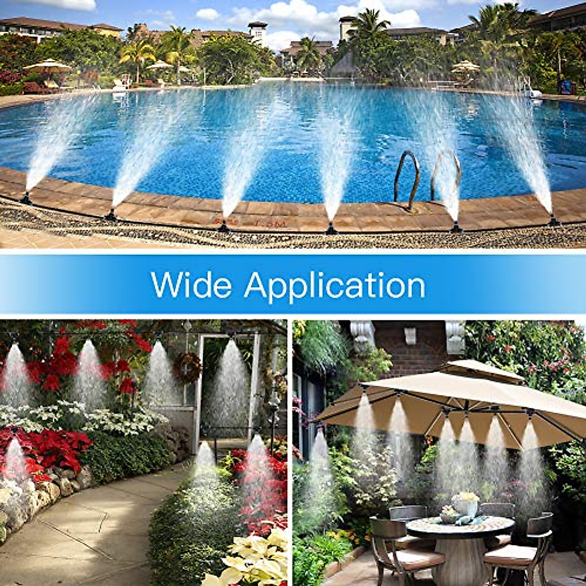 Mister System for Outside Patio - Misting Cooling System - 50 FT (15M) Misting Line + 15pcs Brass Mist Nozzles + a Faucet Connector (3/4" and 1/2") - Patio Misting System for Garden Greenhouse