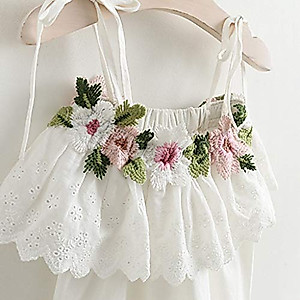 Baby Toddler Girls Summer Shorts Sets for 2-7 Years Old Kids Embroidery T-Shirt and Denim Shorts Outfits Clothes (6-7 Years Old, White)