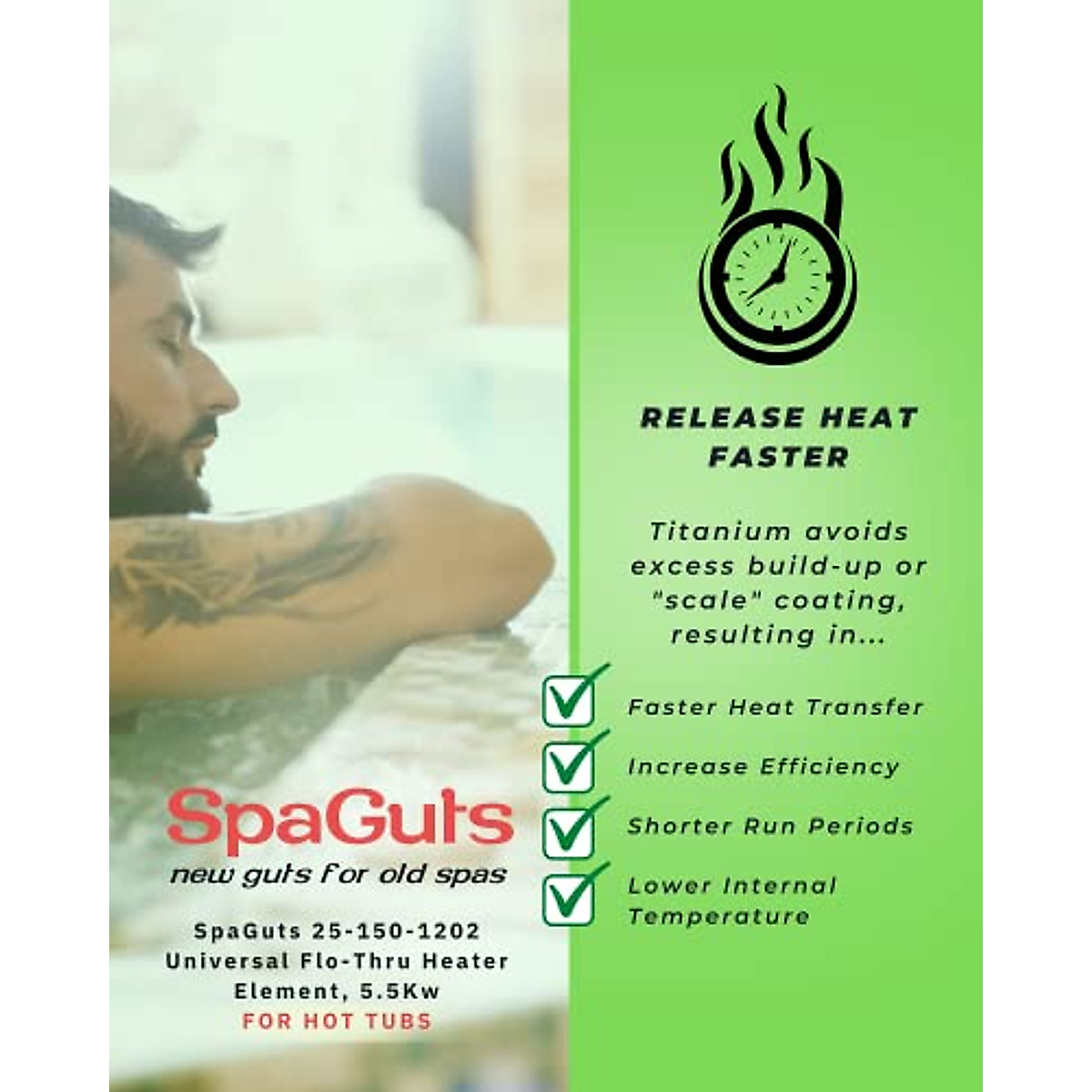 SpaGuts 25-150-1202 Universal Flo-Thru Heater Element, 5.5Kw, Titanium