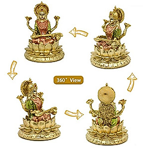 Hindu Goddess Saraswati Statue - 4.6" H Indian God Saraswati Idol Lotus Sculpture - Home Temple Indian Pooja Items Car Decor - Housewarming Wedding Return Gifts Diwali Gifts Antique Gold