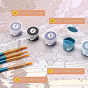 Magicfly 3 Pack Paint by Number for Adults Beginner, Moon Lake Landscape DIY Painting by Number Kit, Easy Acrylic Paint by Numbers on Canvas, 9x12 Inch, Include 10 Multi-Sized Brushes