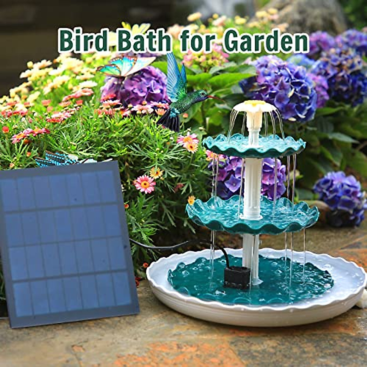 AISITIN 3 Tiered Bird Bath with 3.5W Solar Pump, DIY Solar Fountain Detachable and Suitable for Bird Bath, Garden Decoration, Outdoor Bird Feeder