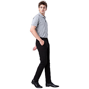 Plaid&Plain Men's Slim Fit Khaki Pants Men's Tapered Chino Pants 8801Black 29X28