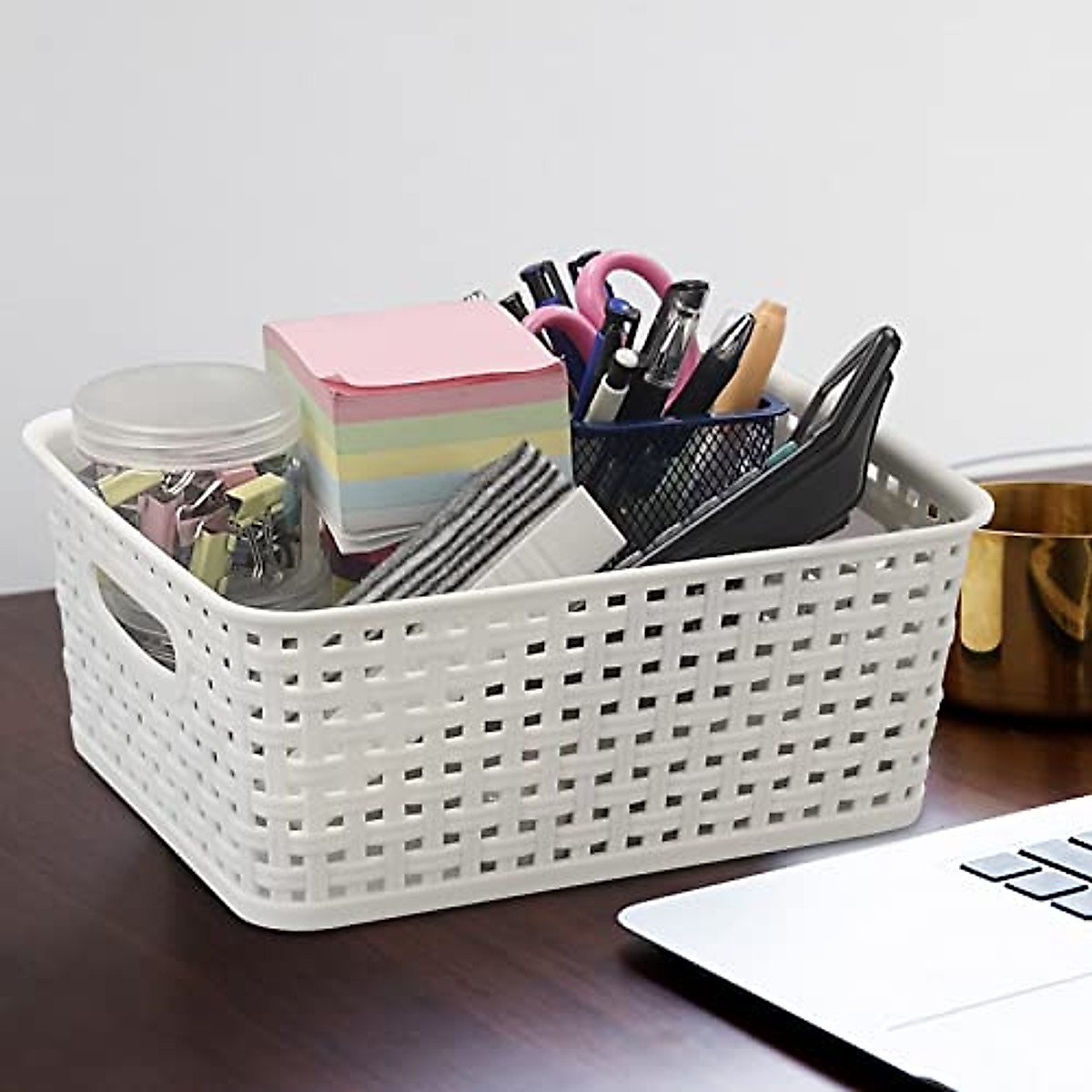 Joyeen 6 Pack Woven Basket, Plastic Small Storage Basket, White