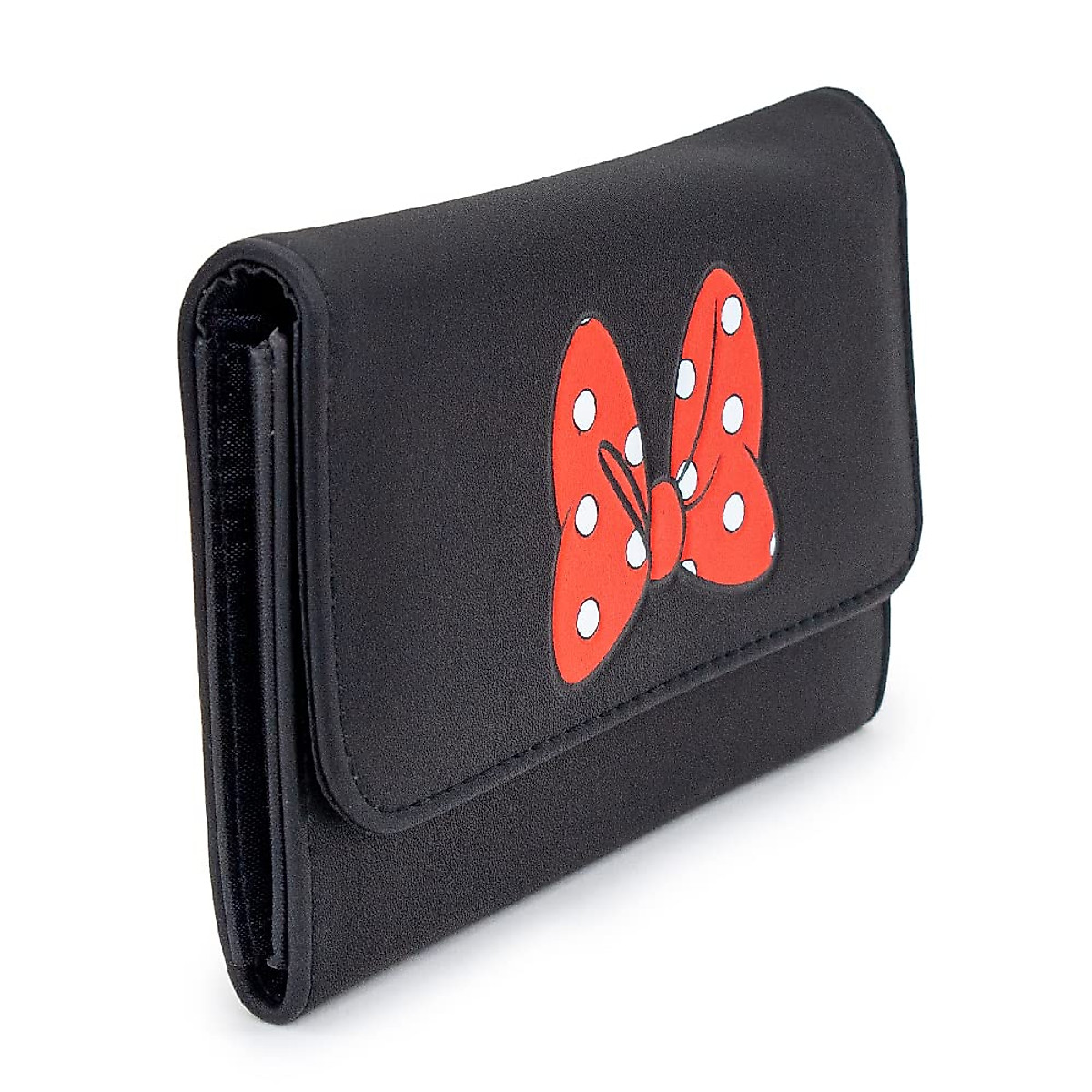 Buckle Down Disney Wallet, Foldover, Minnie Mouse Polka Dot Bow Embossed, Black, Vegan Leather