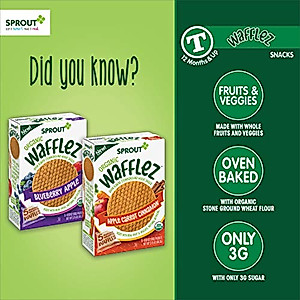 Sprout Organic Baby Food, Stage 4 Toddler Snacks, Apple Carrot Cinnamon Wafflez, Single Serve Waffles 5 Count(Pack of 10)