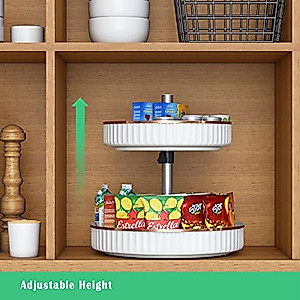 LAWBALA 2 Tier Lazy Susan Organizer,Rotating Spice Rack Organizer for Countertop Table Cabinet,Fruit Basket for Kitchen Counter,Spinning Condiment Rack,Snack Spinner (White)