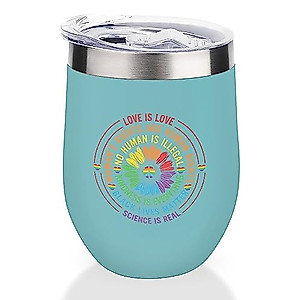 Mighun Love Is Love Rainbow Sunflowers Wine Tumbler with Lid, Gay Pride LGBT Equality Lesbian Vacuum Coffee Tumbler, Gay Pride Stemless Insulated Wine Glasses Cup for Champaign, Cocktail, Beer