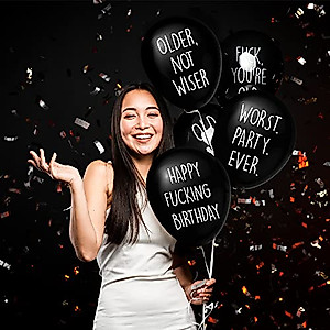 32 Piece NSFW Funny Abusive Old Age Birthday 12 Inch Party Balloons for adults with 10 Different rude, Offensive, and Sarcastic Phrases - Warning Adult Language