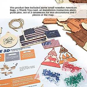 Jabihome 3D Wooden USA Map Wall Art, Wood United States Map with Push Pins, Gift for Him, US Map for Travel Gift for Men, Office Wall Decor, White Elephant Gifts, Christmas Gifts for Mom, Dad, Teacher, Boss, Men, Women (Size M: 23"L x 13"W)