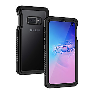 Lanhiem Samsung Galaxy S10e Case, IP68 Waterproof Dustproof Shockproof Case with Built-in Screen Protector, Full Body Sealed Underwater Protective Clear Cover for Samsung S10e, Black