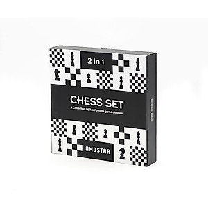 ANDSTAR 2 in 1 Wooden Chess and Checkers Board Game Set Staunton Style Pieces with Storage Drawer Combo Set Portable Table Games for Kids and Adults Travel Family Party