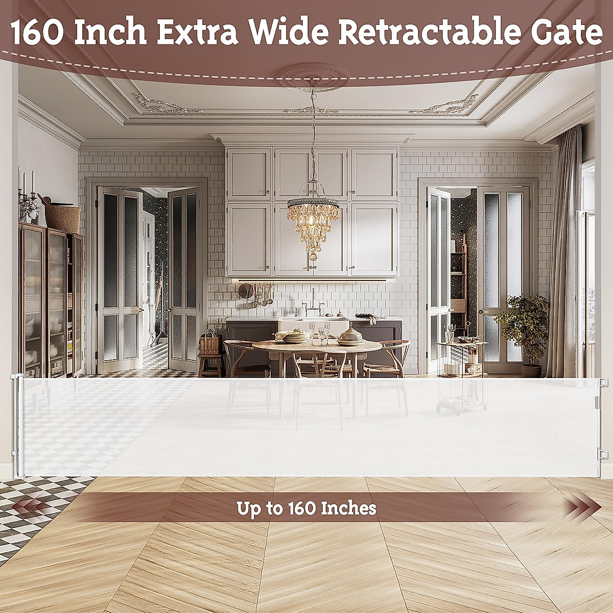 160 Inch Retractable Baby Gates Extra Wide Dog Gate for Extra Wide Openings Wide Retractable Gate Indoor Outdoor Large Baby Gate Retractable Dog Gate Extra Wide Baby Gate Garage Gate Deck Gate, White