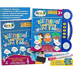 GUFINO Spanish & English Learning Toys Electronic Book; Kids Learning Toys for 3 Year Olds and Older. ABC Learning for Toddlers, Numbers, Songs, Colors; Best Toddler Learning Toys for 3+ Year Olds.