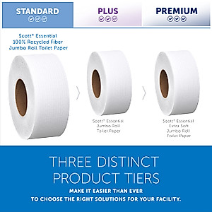 Scott Essential Jumbo Roll JR. Commercial Toilet Paper (67805), 100% Recycled Fiber, 2-PLY, White, 12 Rolls / Case, 1000' / Roll