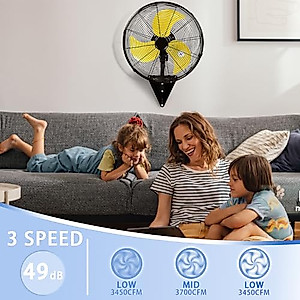 TMWINGS 18in Wall Mount Fan Oscillating Wall Fan Wall Mounted Fan Indoor High Velocity 3 Speed with Adjustable Tilting for Room Commercial Garage Industrial Outdoor Wall Fan