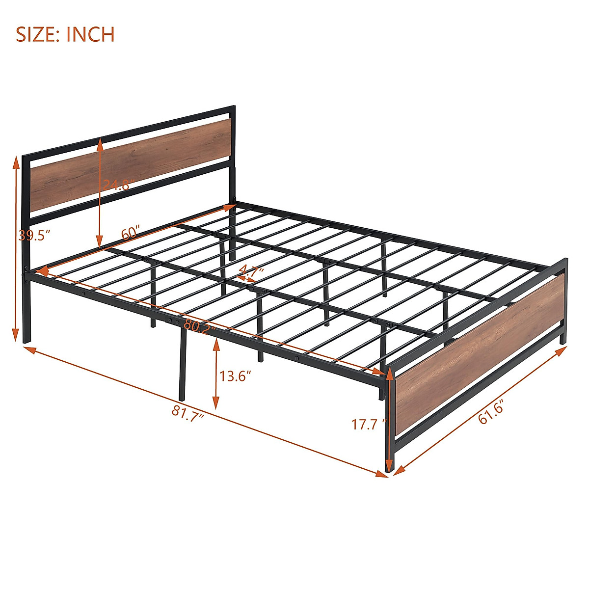 FANYHOME Queen Size Platform Bed, Metal and Wood Bed Frame with Headboard and Footboard, Black
