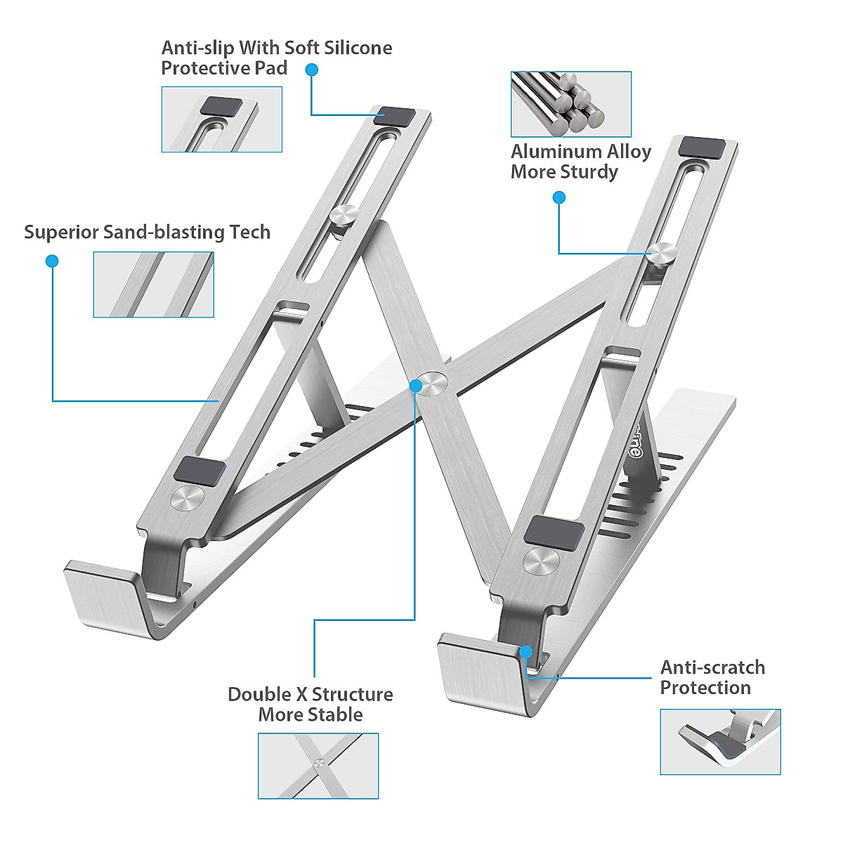 Gshine Laptop Stand, Ergonomic Aluminum Laptop Computer Stand, Foldable Computer Riser, Laptop Riser Notebook Holder, Compatible with MacBook Air Pro, Dell XPS, Lenovo 10-15.6" Laptops – Silver
