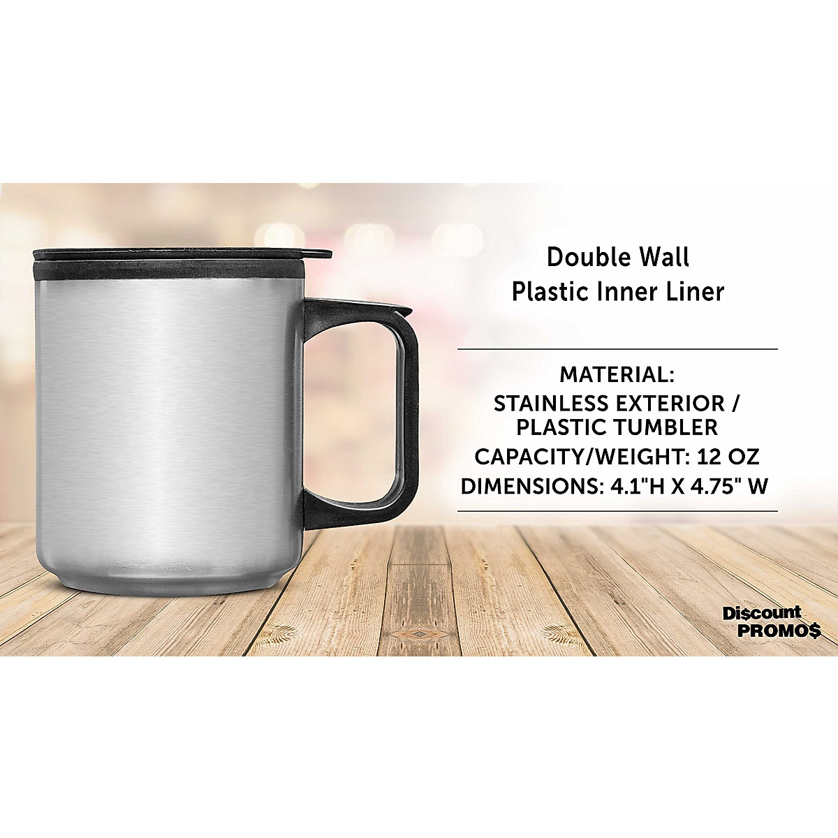 DISCOUNT PROMOS Stainless Steel Travel Mugs with Handle 12 oz. Set of 10, Bulk Pack - Perfect for Coffee, Soda, Other Hot & Cold Beverages - Stainless Steel