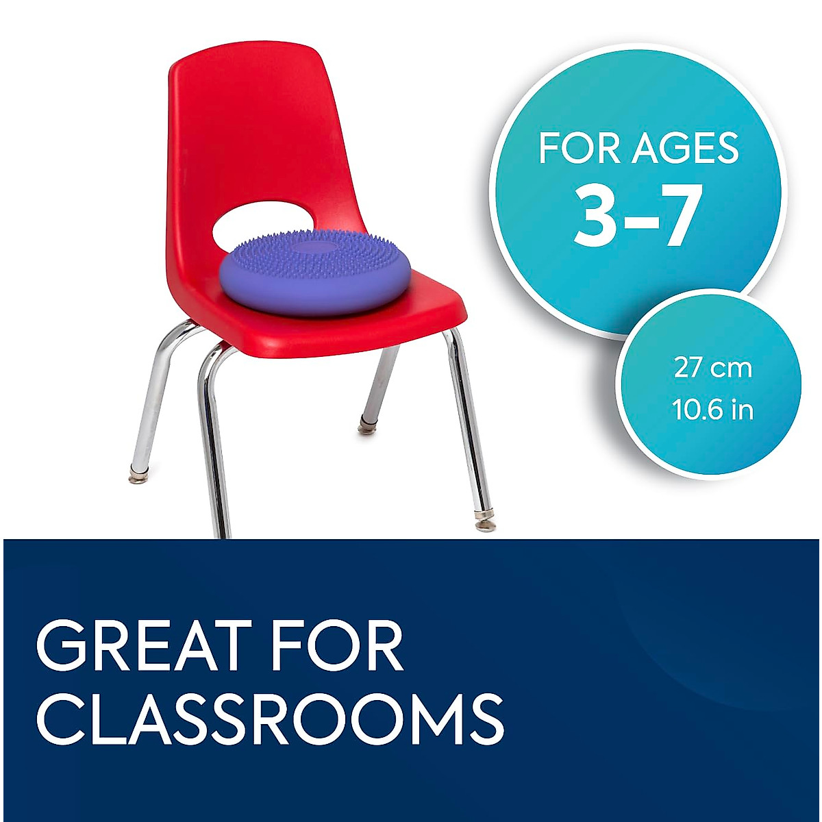 BouncyBand Wiggle Seat, Purple, 1-Pack – Small 10.75” D x 2.5” H Wobble Cushion for Kids Aged 3-7 – Sensory Tool Promotes Active Learning & Improves Productivity – Includes Pump for Easy-Inflation