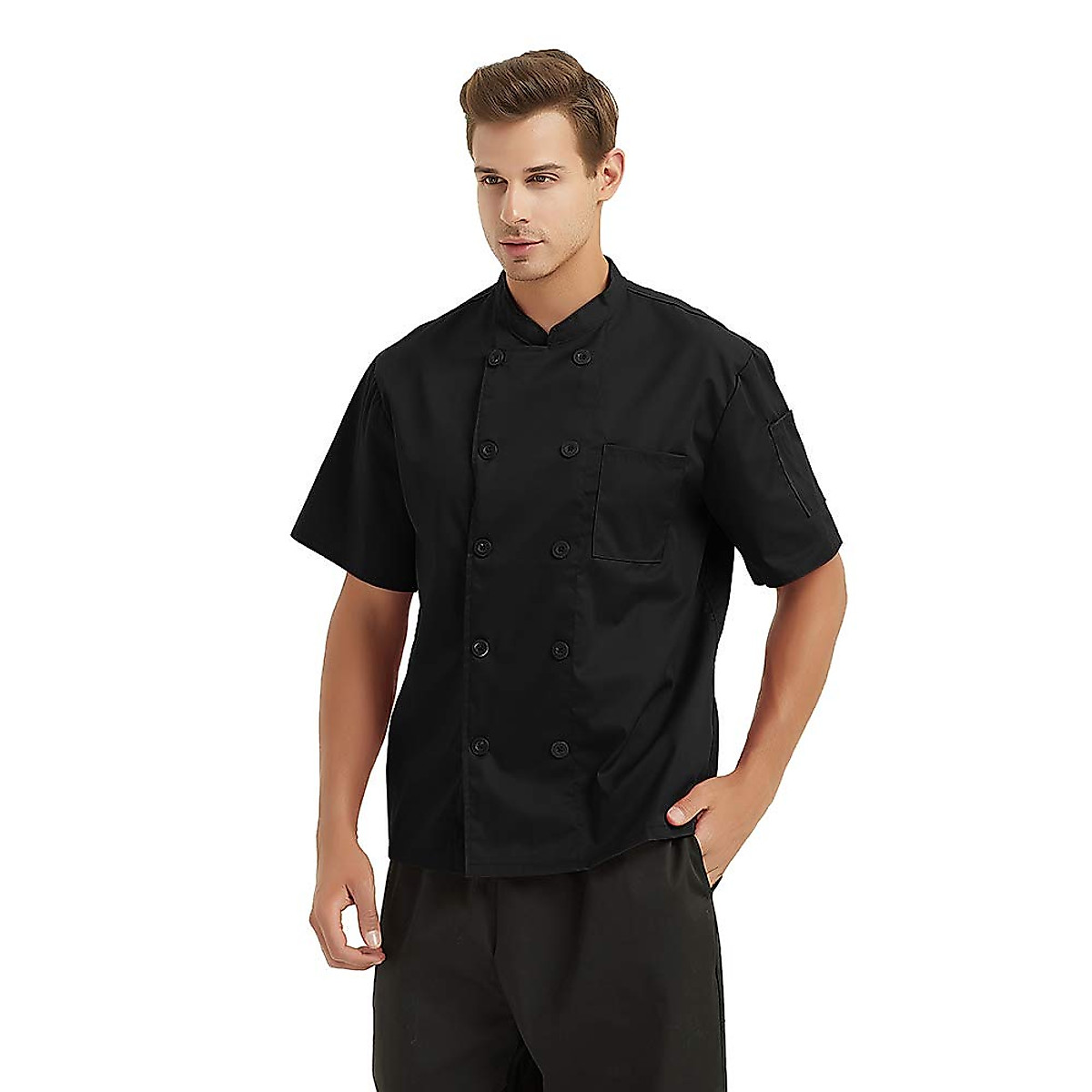 TopTie 3 Pack Custom Short Sleeve Chef Coats Personalized Heat Transfer & Embroidered Jackets-SET7-L