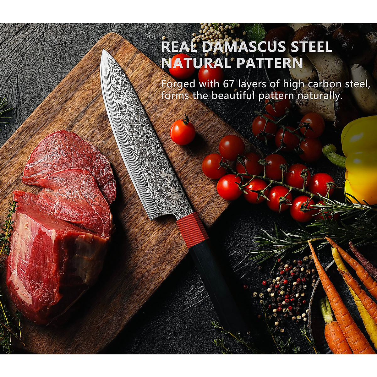 Japanese Chef Knife 8 Inch Damascus Chefs Knife Japanese Kitchen Knives Professional Gyuto Cooking Knives High Carbon Stainless Steel Cutting Vegetable Meat Cleaver with Gift Box