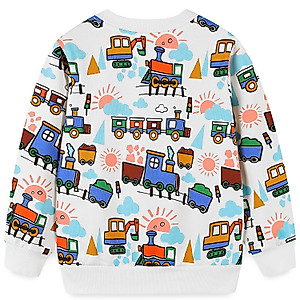 Bumeex Kids Toddler Boy Sweatshirt Hoodie Clothes Fall Winter Crewneck Long Sleeve Shirt Top Sweater Clothing Outfit White Train Boden 5t