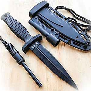 New 7" Double Edge Military Tactical Hunting Dagger Neck Knife + Fire Starter Stick Camping Outdoor Pro Tactical Elite Knife BLDA-0055