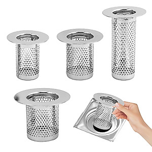 4 Pack Hair Catcher Shower Drain Strainer, Stainless Steel Floor Drain Strainer, Sink Tub Drain Stopper for Bathroom Washbasin Bathtub Drain(Silver)