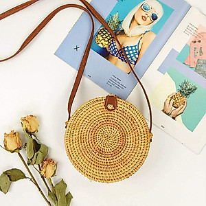 Zerodist Round Rattan Bags for Women Handmade Wicker Women Purse Handbag Crossbody Shoulder Womens leather Straps Purse (3)