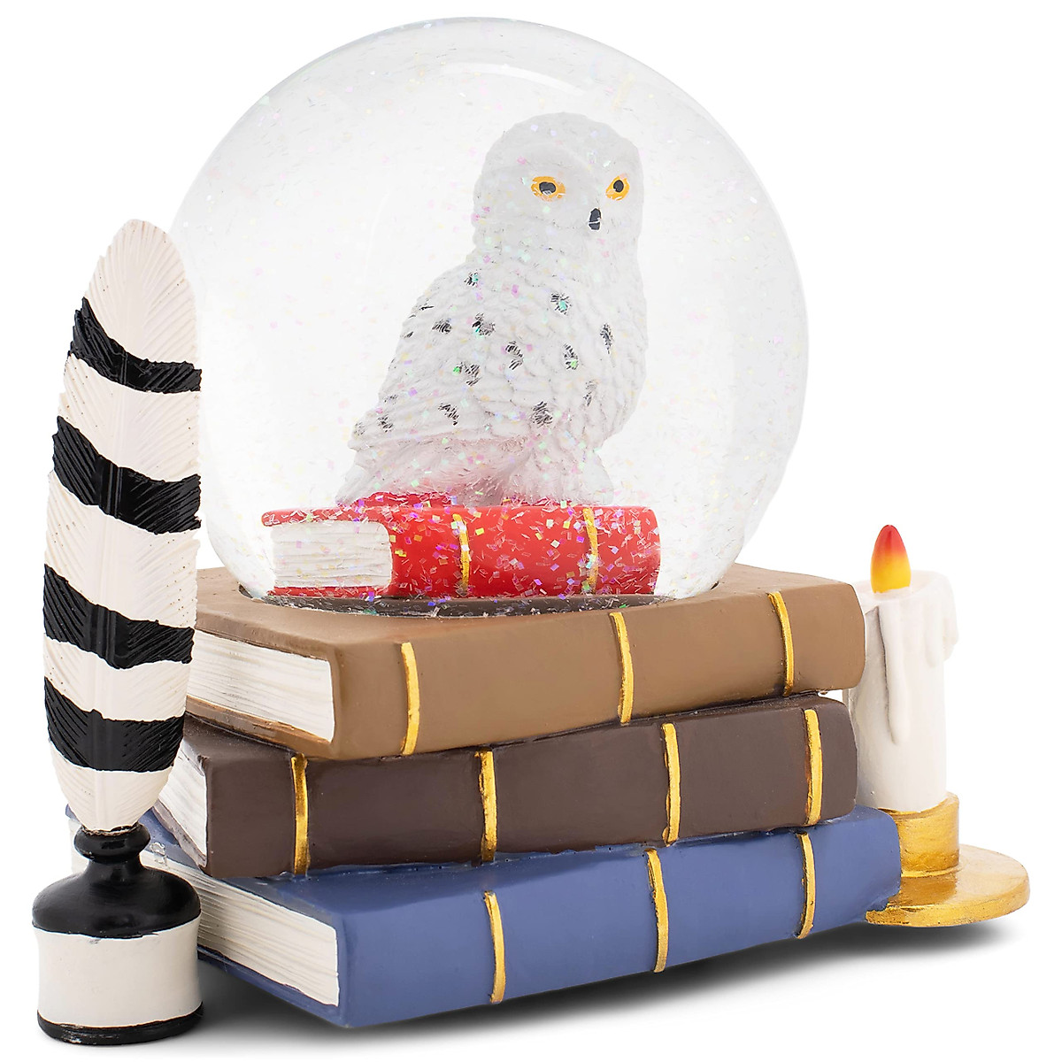 Elanze Designs Snowy White Owl 100MM Sturdy Wind Up Musical Glitter Water Snow Globe Tabletop Dresser Nightstand Figurine Decoration Plays Tune Fantasie Impromptu