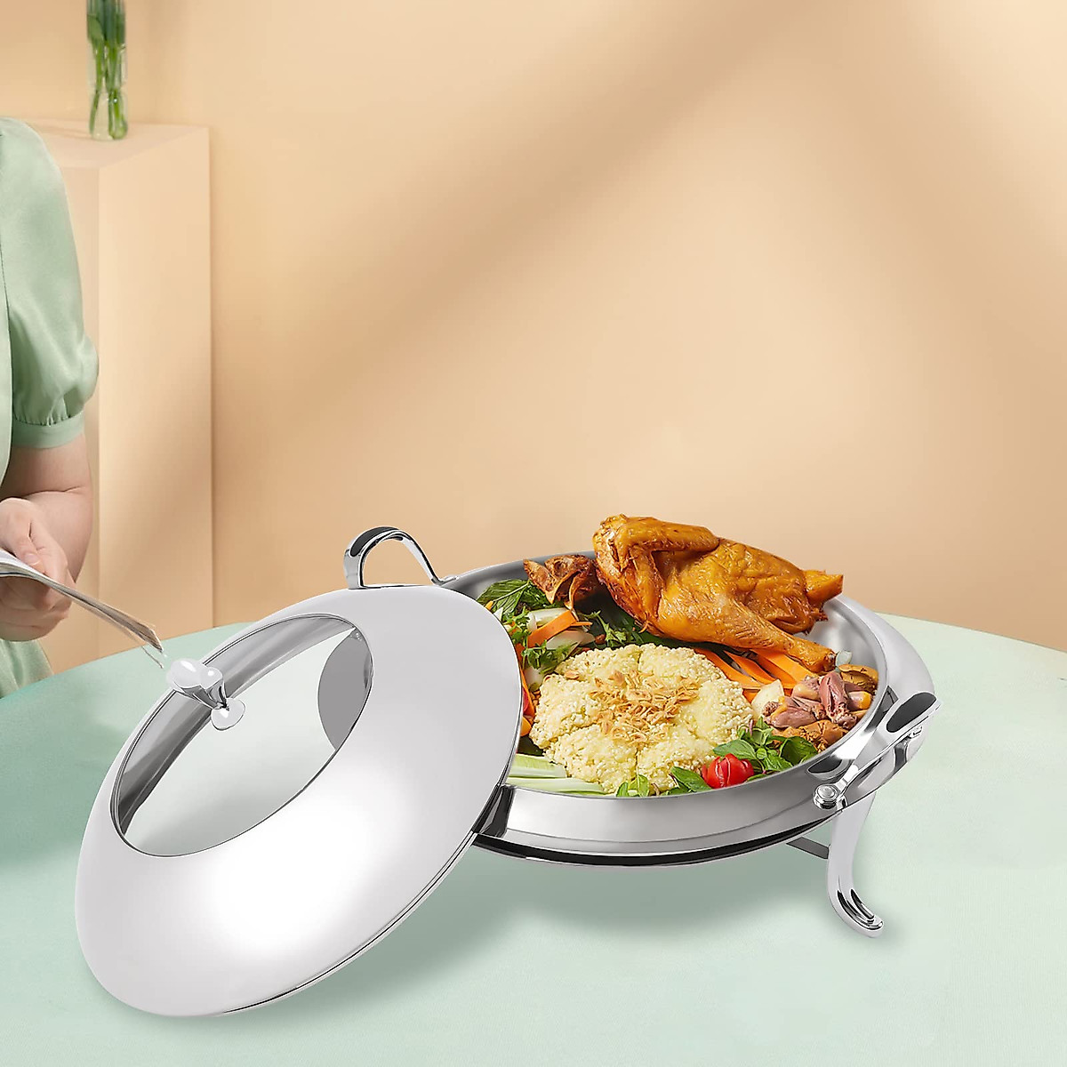 Leblett Chafing Dish Set,Round 3.17Qt Buffet Servers and Warmers with Lid,Stainless Steel Catering Chafer Chafing Dish Set,Buffet Party Food Warmer,3L Buffet Warmer Tray