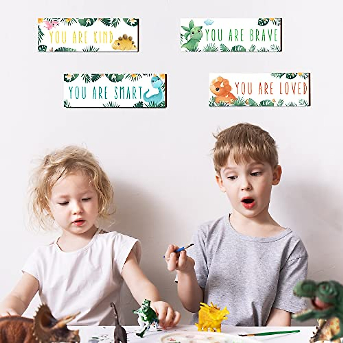 UBTKEY Dinosaur Room Decor for Boys, Dinosaur Wall Decor for Boys Nursery Room Bedroom, 4 Pieces Inspirational Dinosaur Wall Art Wall Decorations for Boys Room Classroom Bedroom