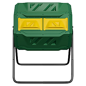 Saicool Large Dual Chamber Composting Tumbler Outdoor Garden Rotating Compost Bin Tumbling Composter with Sliding Door, (43 Gallon,Green)