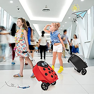 HONEY JOY Kids Scooter Suitcase, 18” Children Carry on Scooter Luggage w/Light-up LED Wheels, Waterproof Shell & Retractable Handle, Lightweight Foldable Ride on Suitcase for Kids Boys Girls(Red)