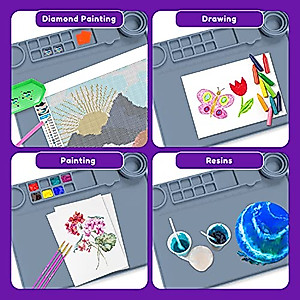 Silicone Craft Mat Silicone Art Mat with Cup Silicone Mats for Crafts - Craft Silicone Mat Silicone Painting Mat - Thick Large Silicone Artist Mat with Cup and Raised Edge for Painting (17.7"x13.7")