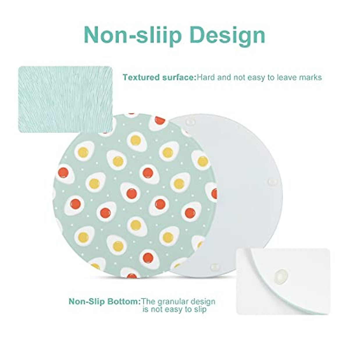 Boiled Eggs Glass Cutting Board Round Kitchen Decorative Chopping Blocks Mats Food Tray for Men Women