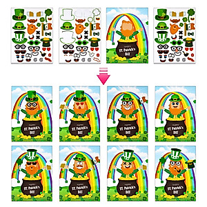 SICOHOME St. Patrick's Day Craft Sticker for Kids 12pcs Make Your Own Leprechaun Face Stickers St. Patricks' Day Party Game Activities for Kids Party Supplies Classroom Activities