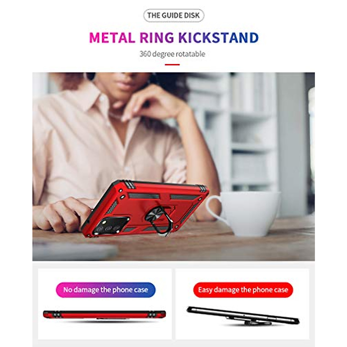 YZOK for Galaxy A02S Case,Samsung A02S Case,with HD Screen Protector,[Military Grade] Ring Car Mount Kickstand Hybrid Hard PC Soft TPU Shockproof Protective Case for Samsung Galaxy A02S (Red)