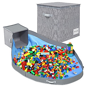 Zxyculture Toy Storage Organizer and Play Mat - Stackable and Foldable Cube Toy Organizers and Storage Bins for Boys and Girls 13"x13"x13" (Warm Grayish Beige)